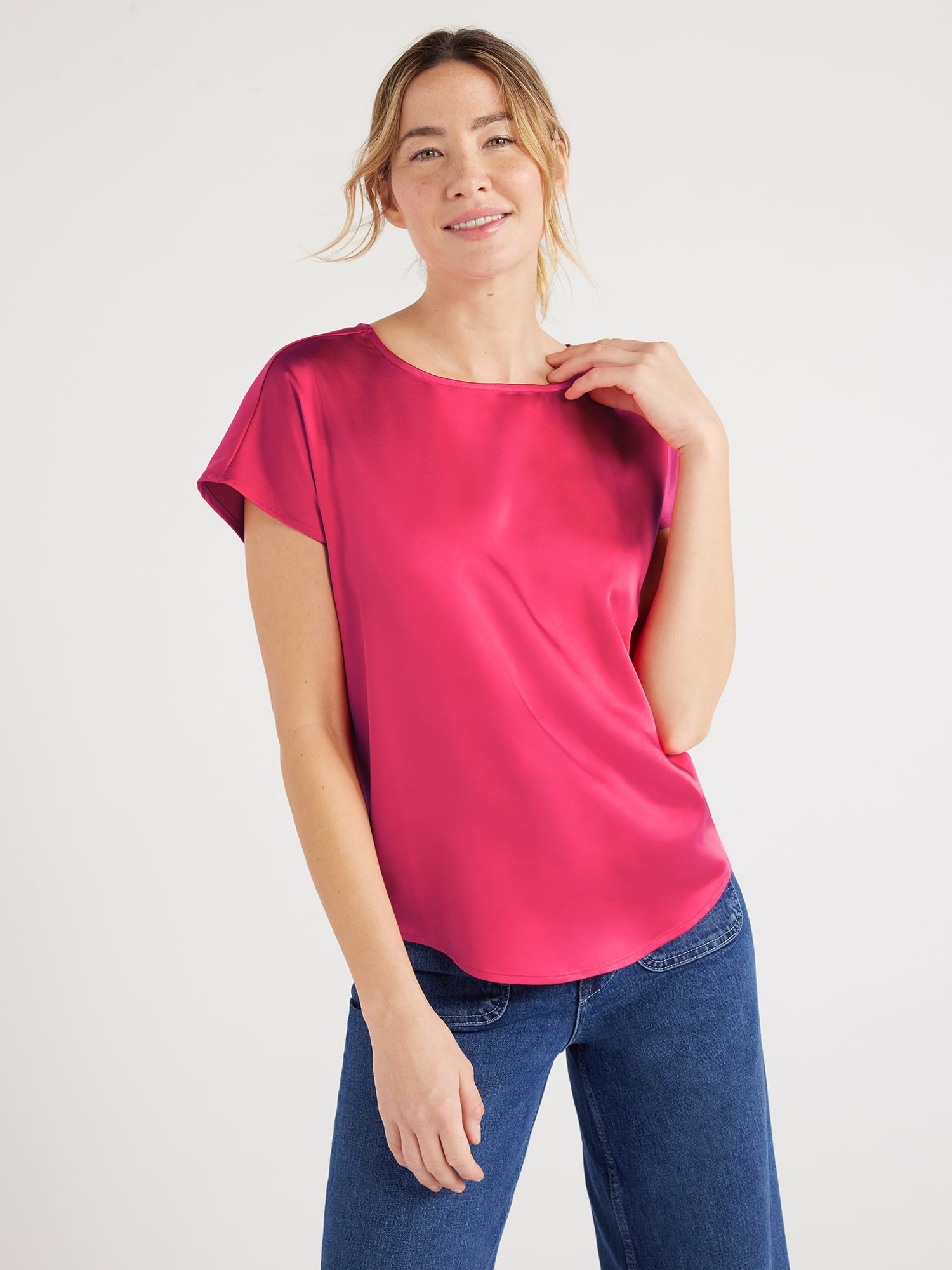 Free Assembly Dolman Sleeve Solid Print Polyester, Blouse (Women’s ...