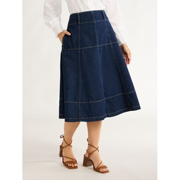 Free Assembly Women’s Flared Cotton Midi Skirt, Sizes 0-20 - Walmart ...
