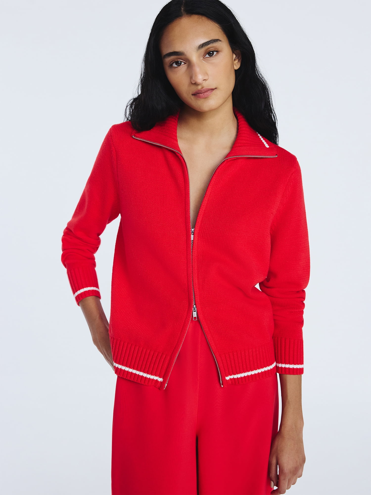 Free Assembly Women's Zip Front Sweater with Long Sleeves, Midweight ...