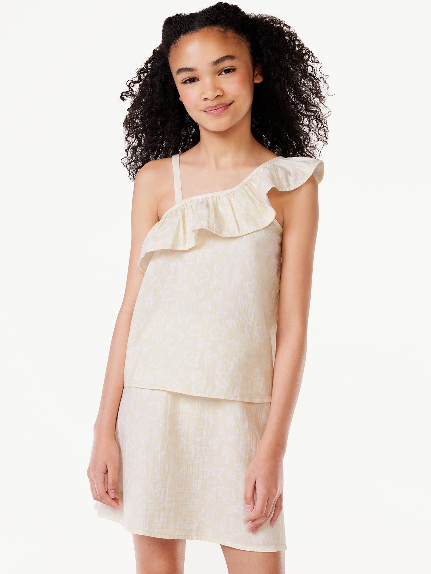 Free Assembly Girls Asymmetrical Ruffled Tank Top, Sizes 4-18 - Walmart.com