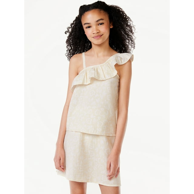 Free Assembly Girls Asymmetrical Ruffled Tank Top, Sizes 4-18 - Walmart.com