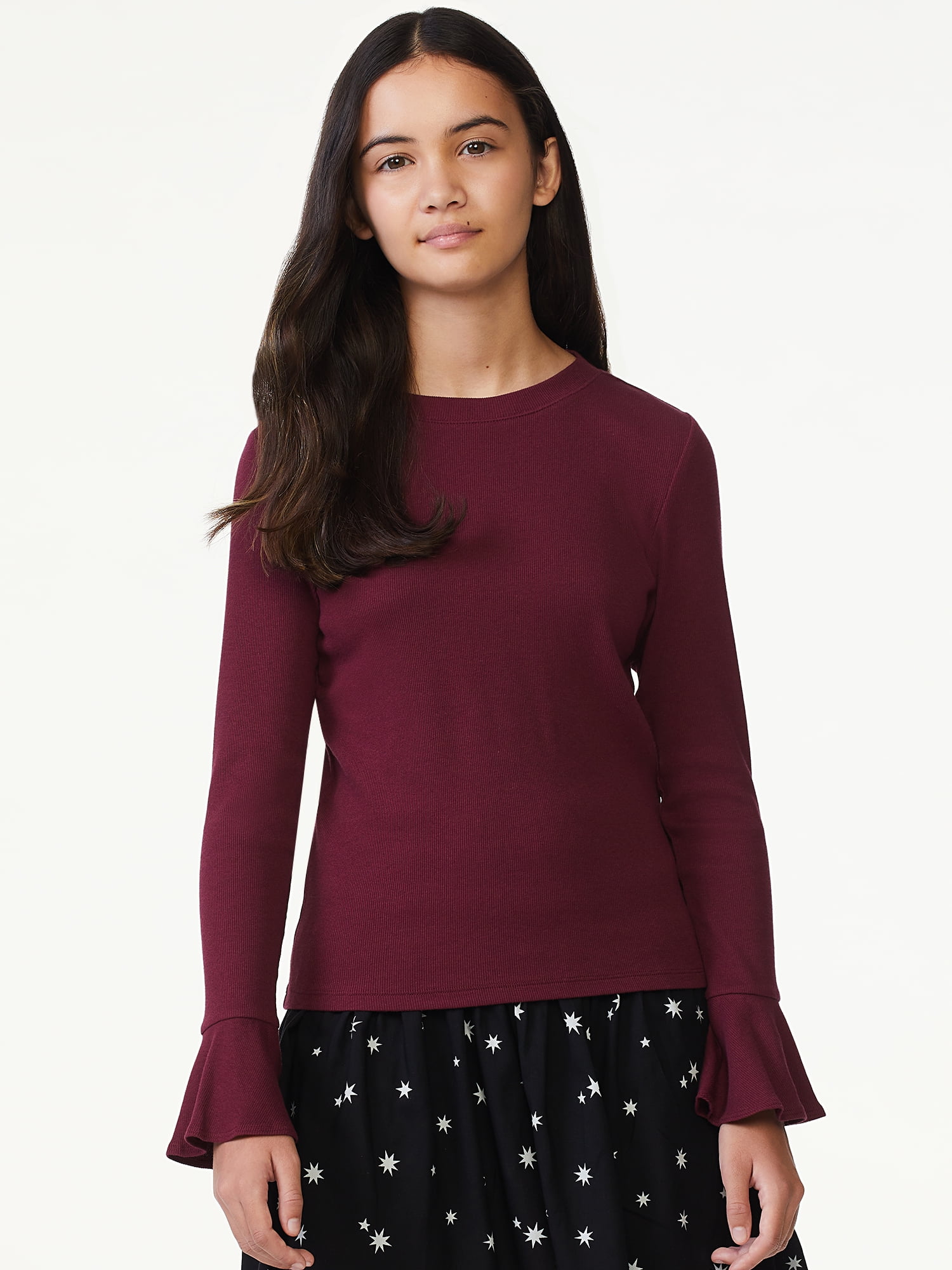 Free Assembly Girls Bell Sleeve Ribbed Top, Sizes 4-18 - Walmart.com