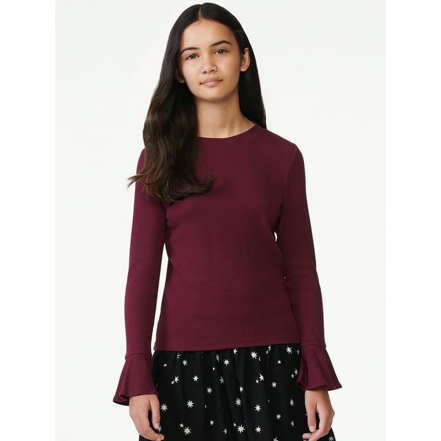 Free Assembly Girls Bell Sleeve Ribbed Top, Sizes 4-18 - Walmart.com