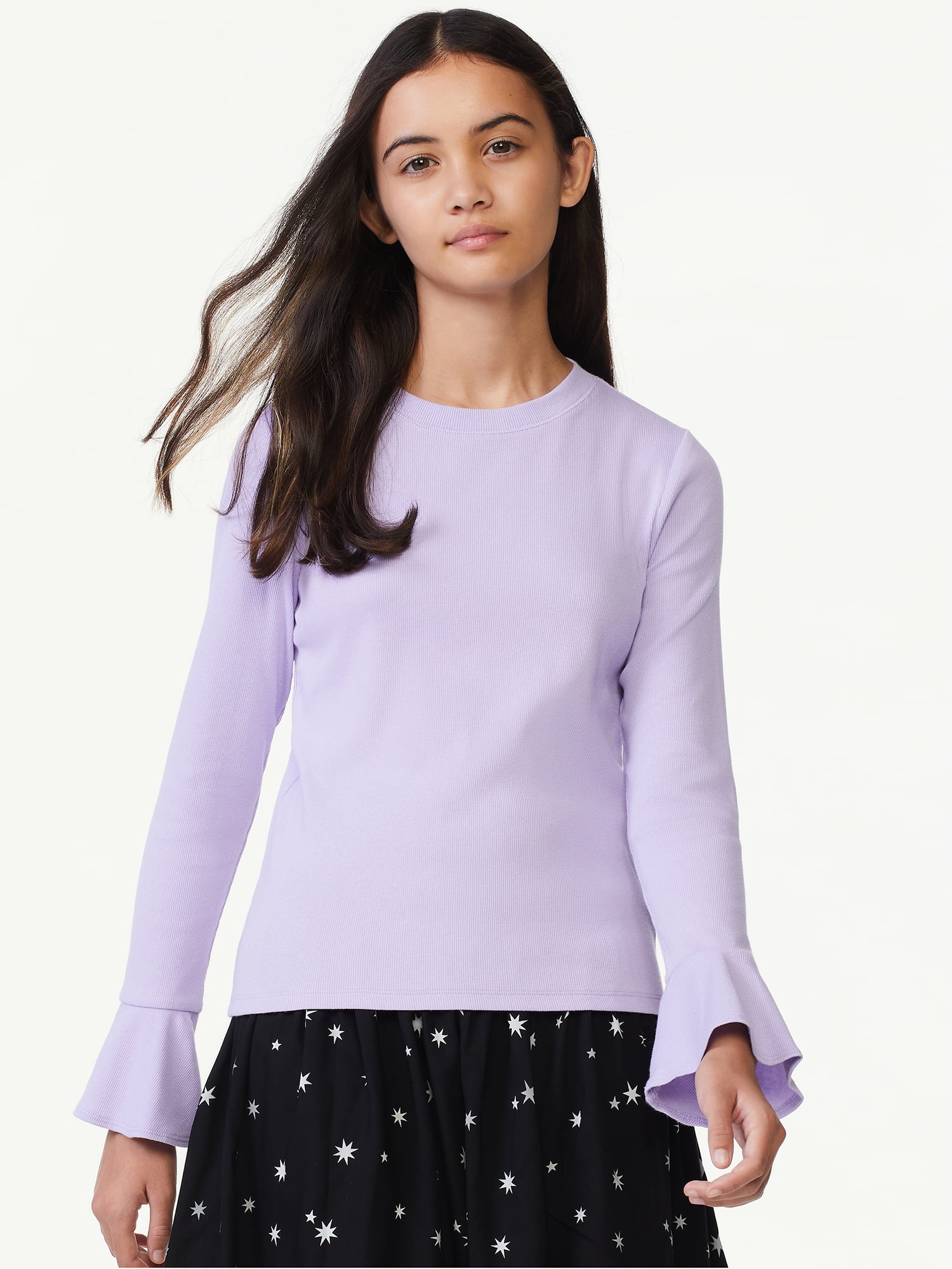 Free Assembly Girls Bell Sleeve Ribbed Top, Sizes 4-18 - Walmart.com
