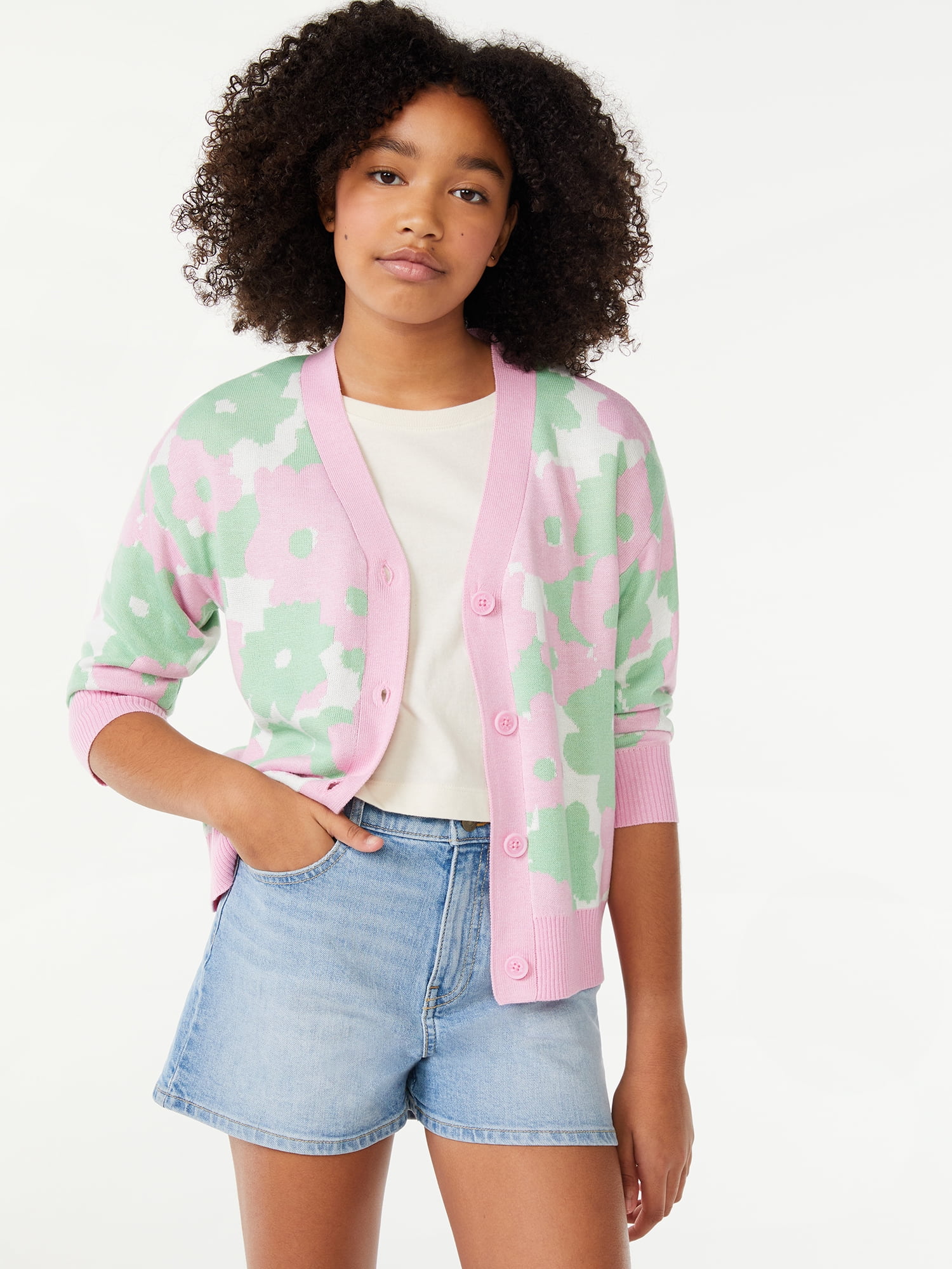 Free Assembly Girls Cropped Boxy Cardigan, Sizes 4-18 - Walmart.com
