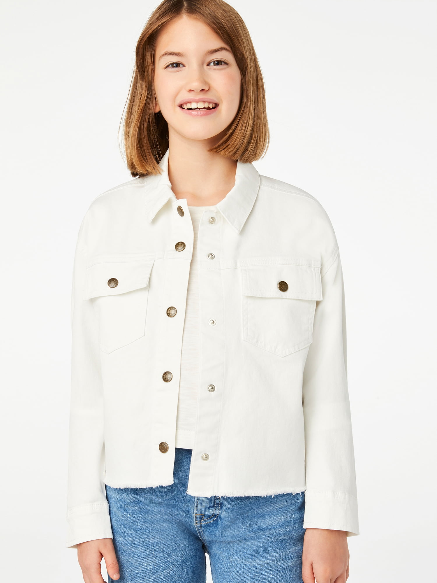Free Assembly Girls Cut-Off Denim Jacket, Sizes 4-18 - Walmart.com