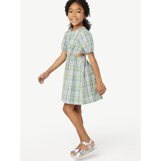 Free Assembly Girls Plaid Puff Sleeve Dress, Sizes 4-18 - Walmart.com