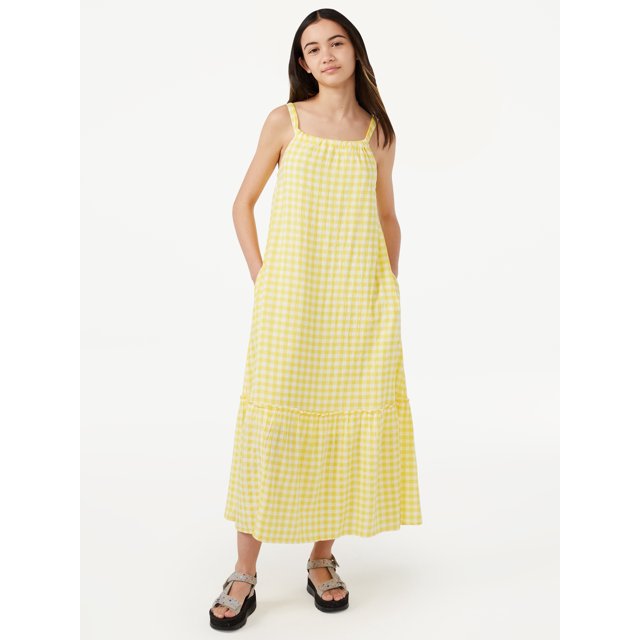 Free Assembly Girls Gingham Maxi Dress with Pockets, Sleeveless, Sizes ...