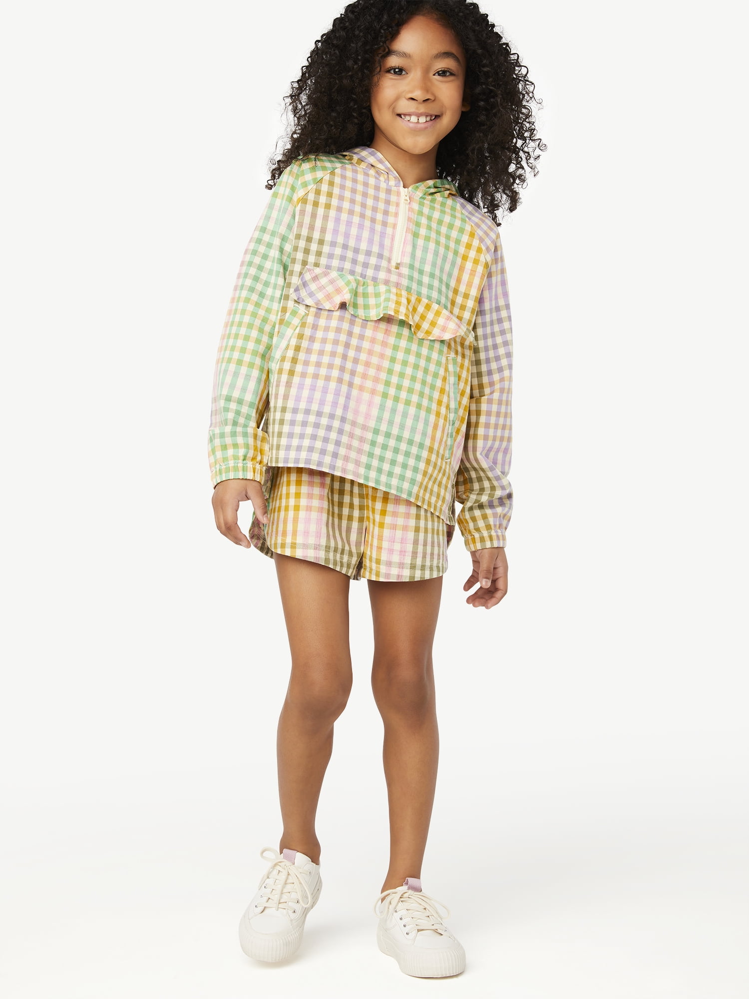 Free Assembly Girls Gingham Windbreaker and Short Set, 2-Piece, Sizes 4 ...