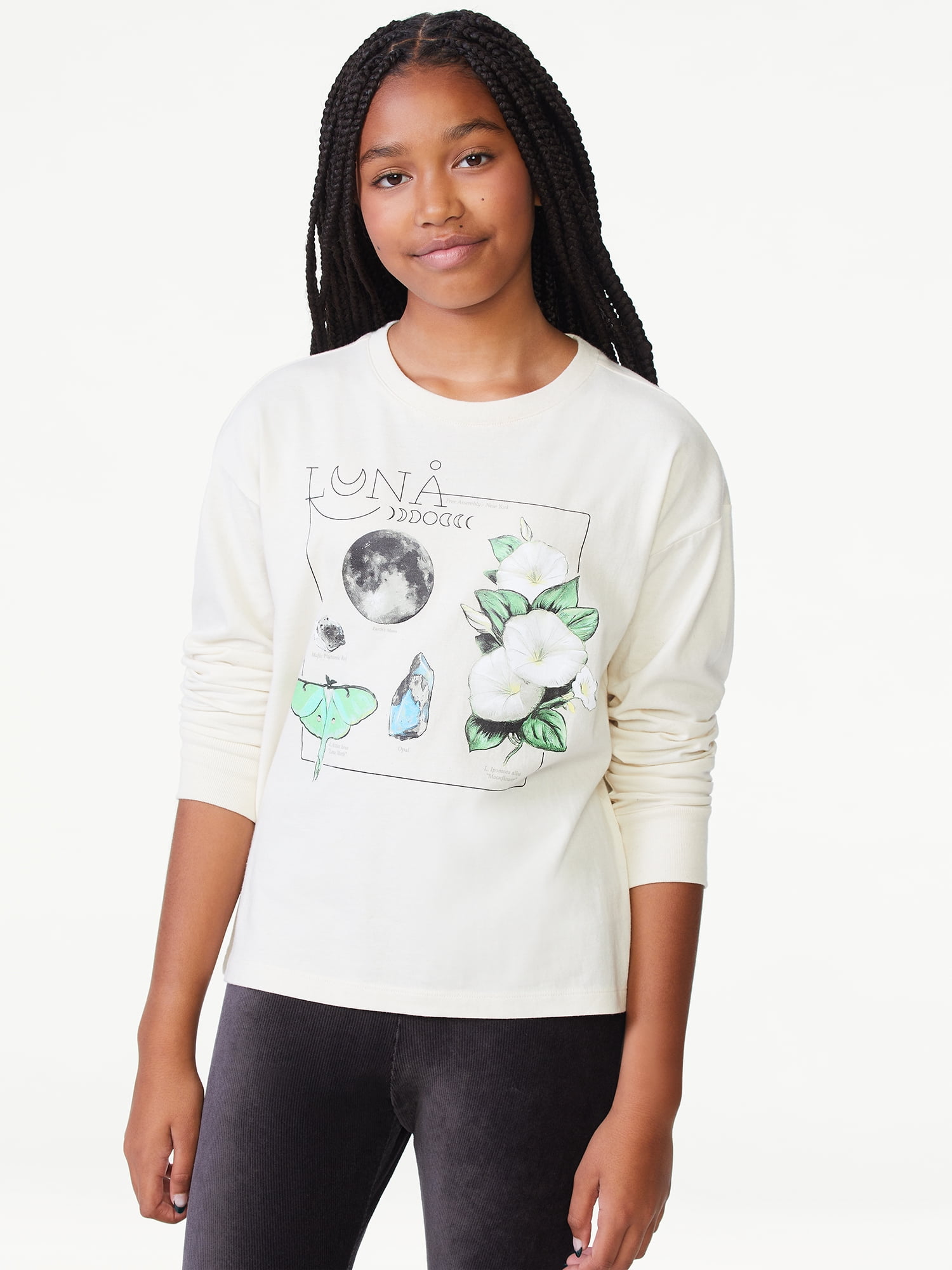 Free Assembly Girls Graphic Tee with Long Sleeves, Sizes 4-18 - Walmart.com