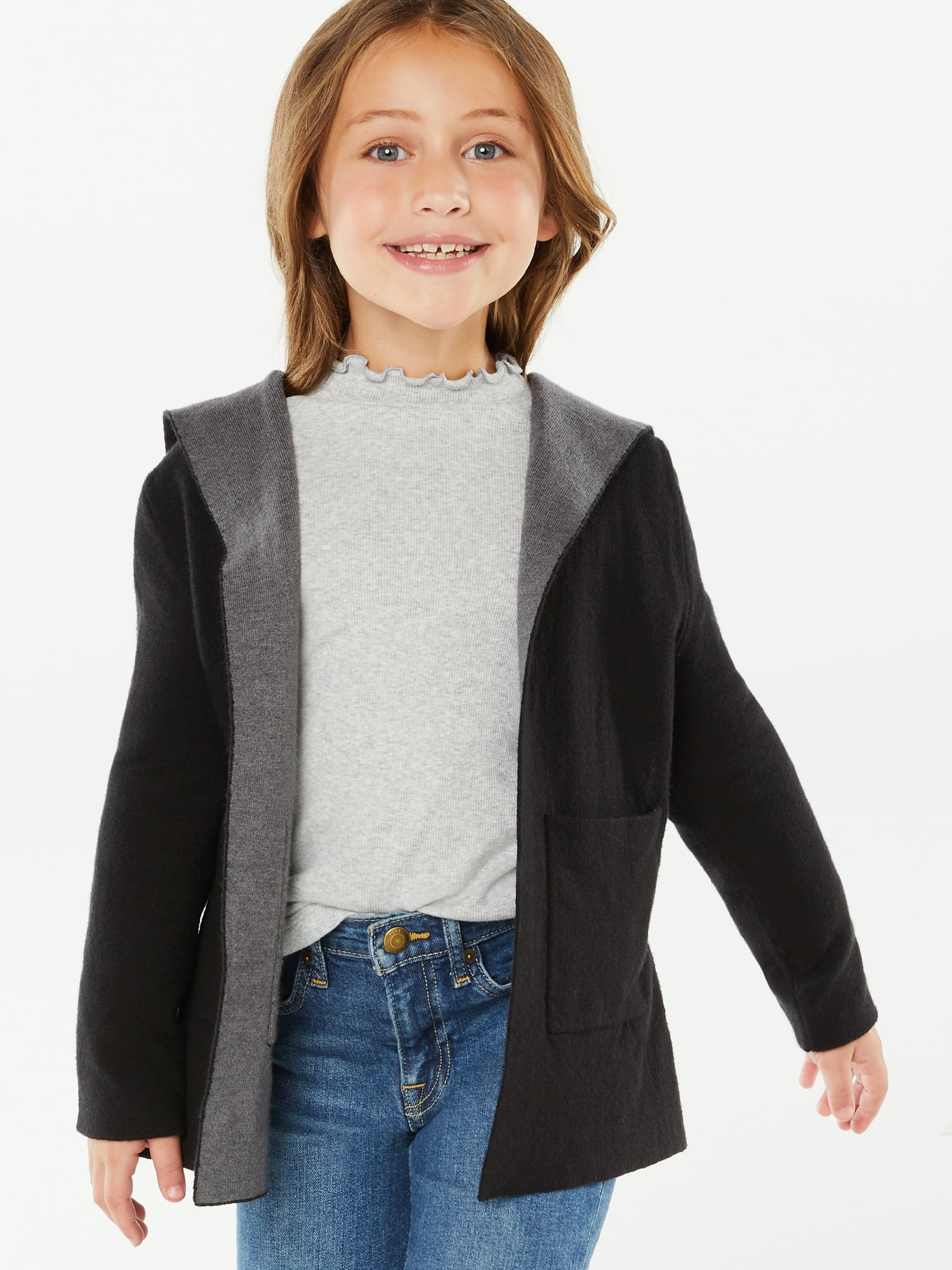 Free Assembly Girls’ Long Cardigan with Hood, Sizes 4-18 - Walmart.com