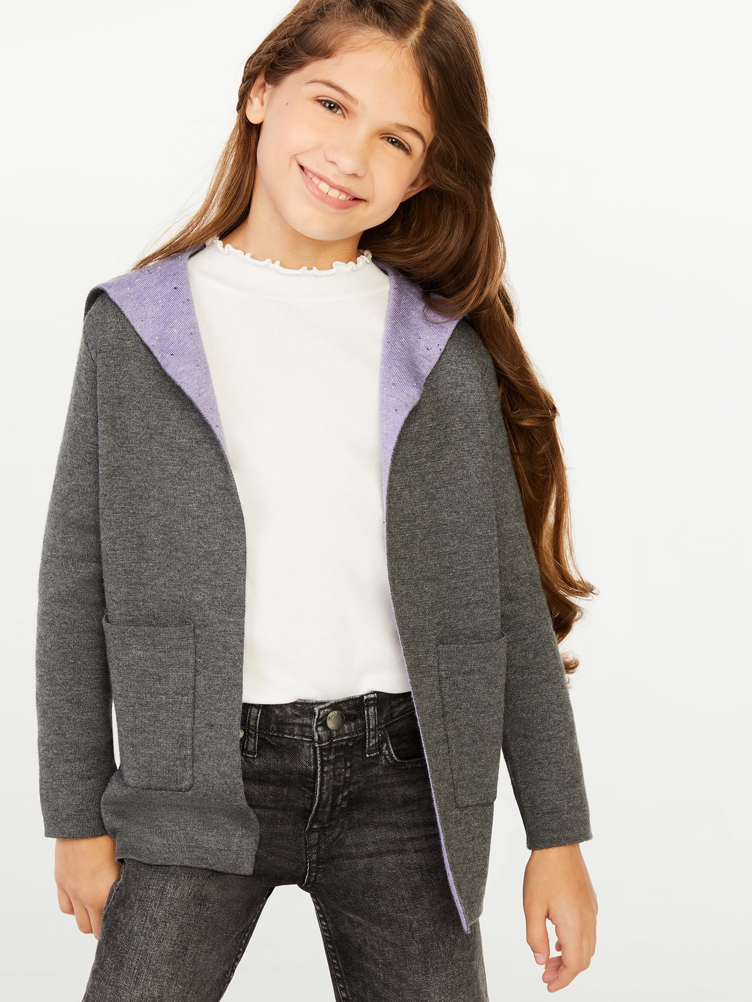 Free Assembly Girls Long Cardigan with Hood, Sizes 4-18 - Walmart.com