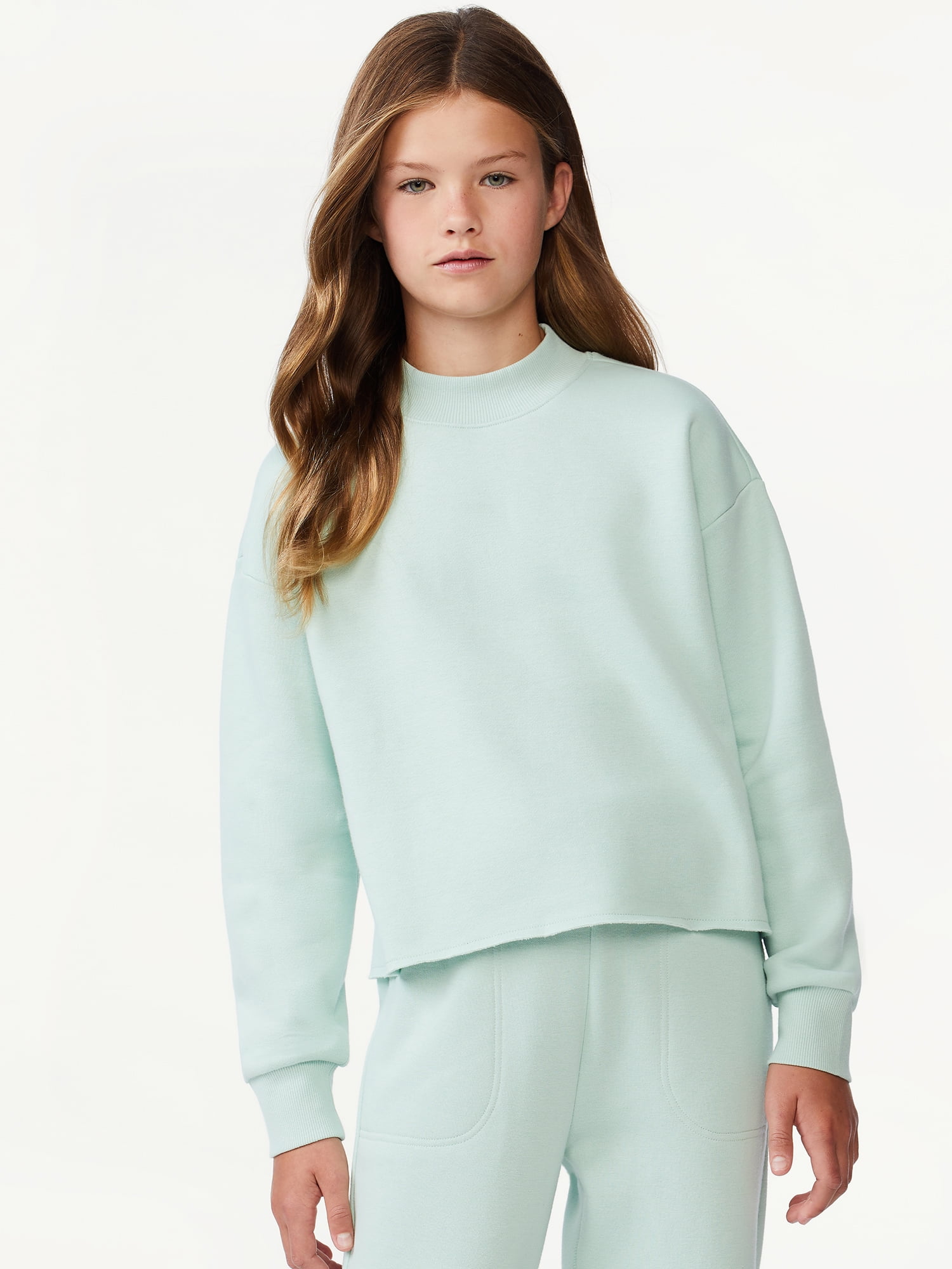 Free Assembly Girls Long Sleeve Cropped Mock Neck Sweatshirt, Sizes 4 ...