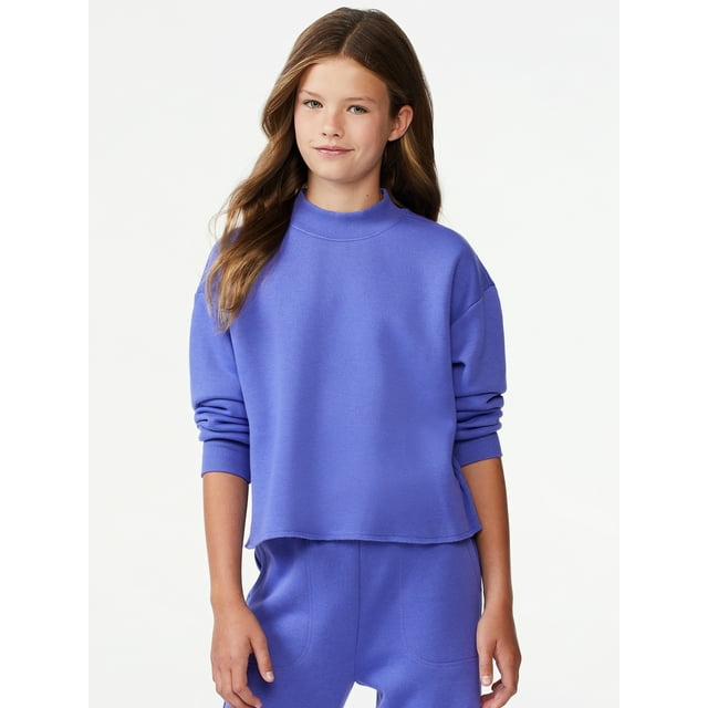 Free Assembly Girls Long Sleeve Cropped Mock Neck Sweatshirt, Sizes 4 ...