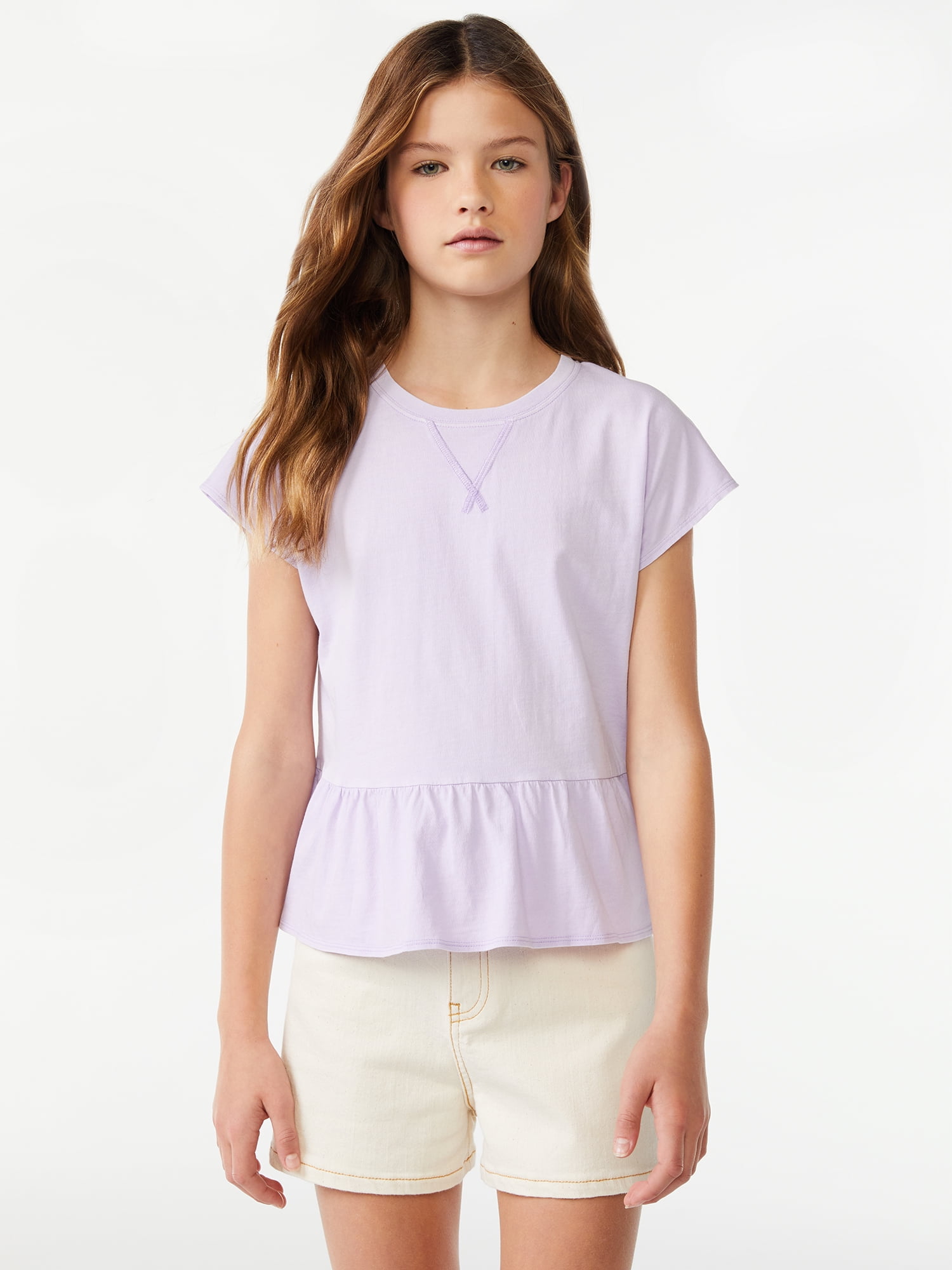 Free Assembly Girls Mineral Dye Peplum Top, Sizes 4-18 - Walmart.com