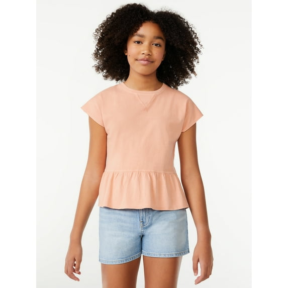 Free Assembly Girls Mineral Dye Peplum Top, Sizes 4-18 - Walmart.com