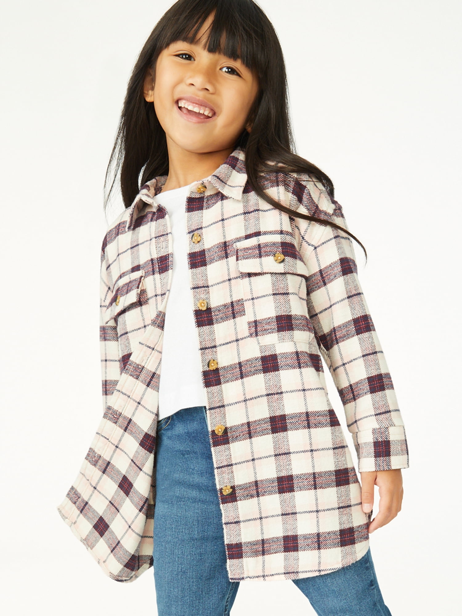 Free Assembly Girls Oversized Flannel Jacket, Sizes 4-18 - Walmart.com