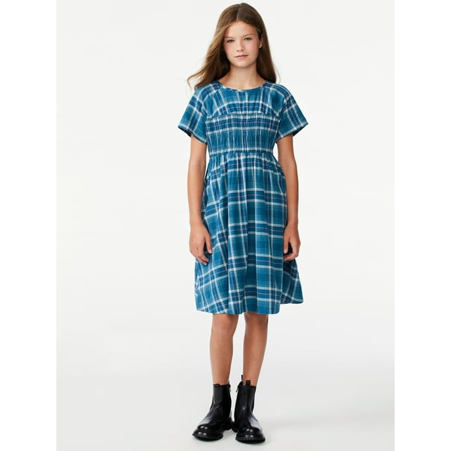 Free Assembly Girls Plaid Dress with Short Sleeves, Sizes 4-18 ...