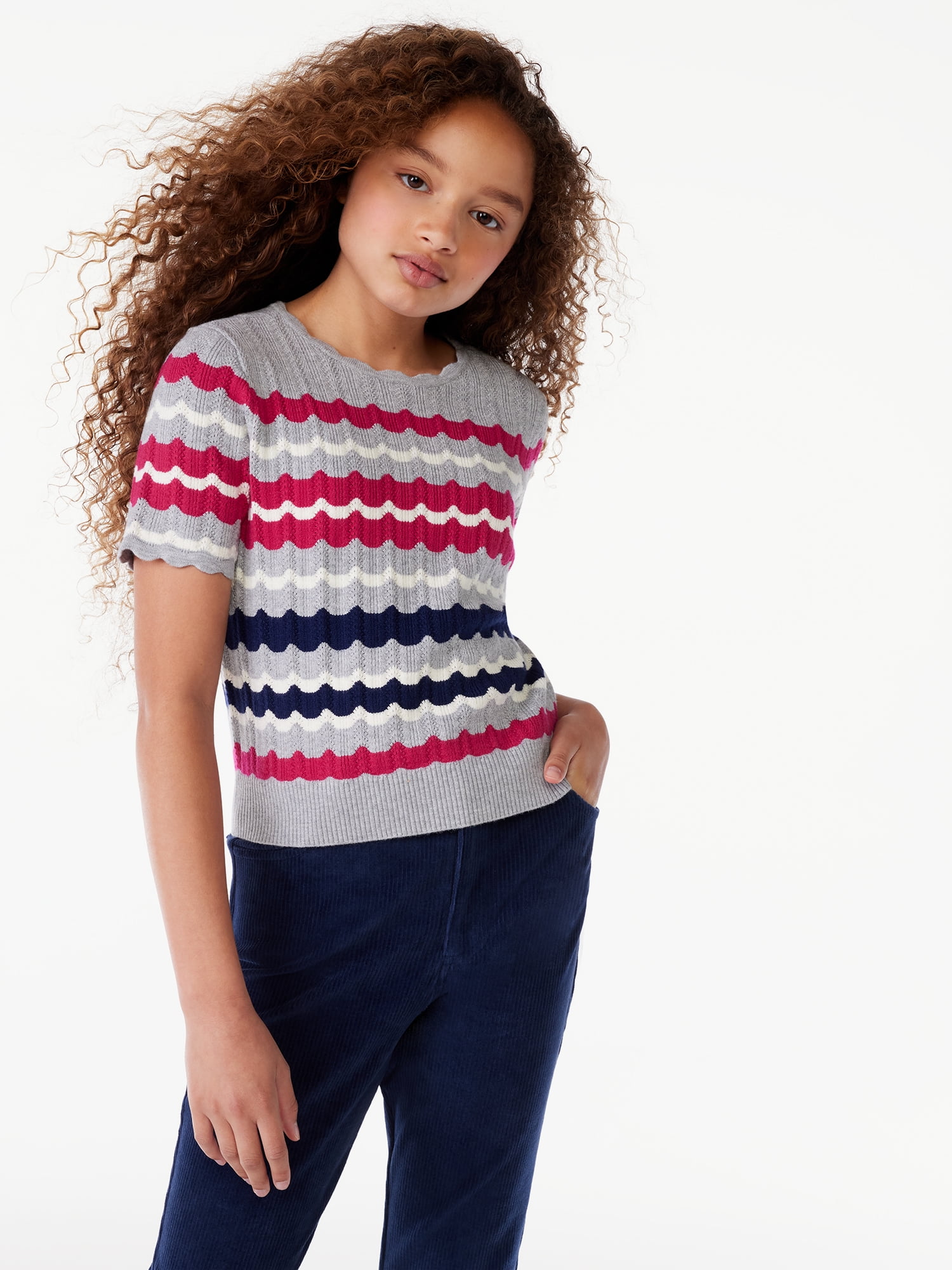 Free Assembly Girls Pointelle Sweater Tee, Sizes 4-18 - Walmart.com