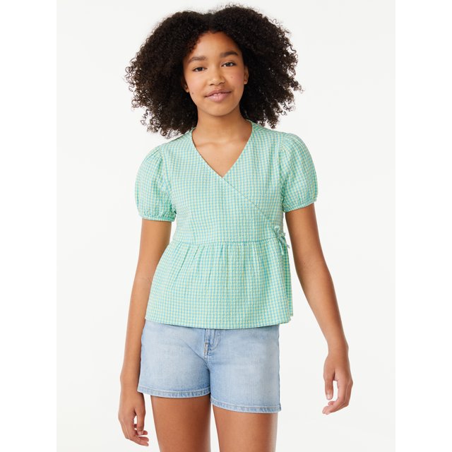 Free Assembly Girls Puff Sleeve Wrap Top, Sizes 4-18 - Walmart.com