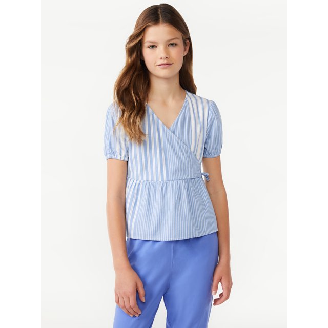 Free Assembly Girls Puff Sleeve Wrap Top, Sizes 4-18 - Walmart.com