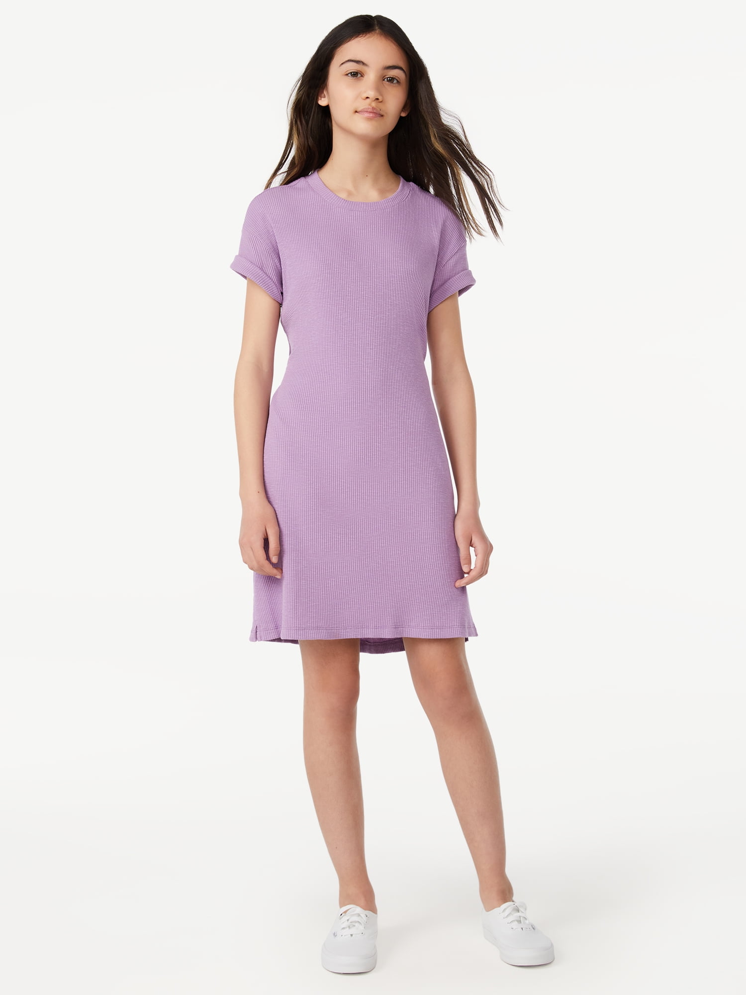 Free Assembly Girls Rib Knit T-Shirt Dress with Open Back Detail, Sizes ...