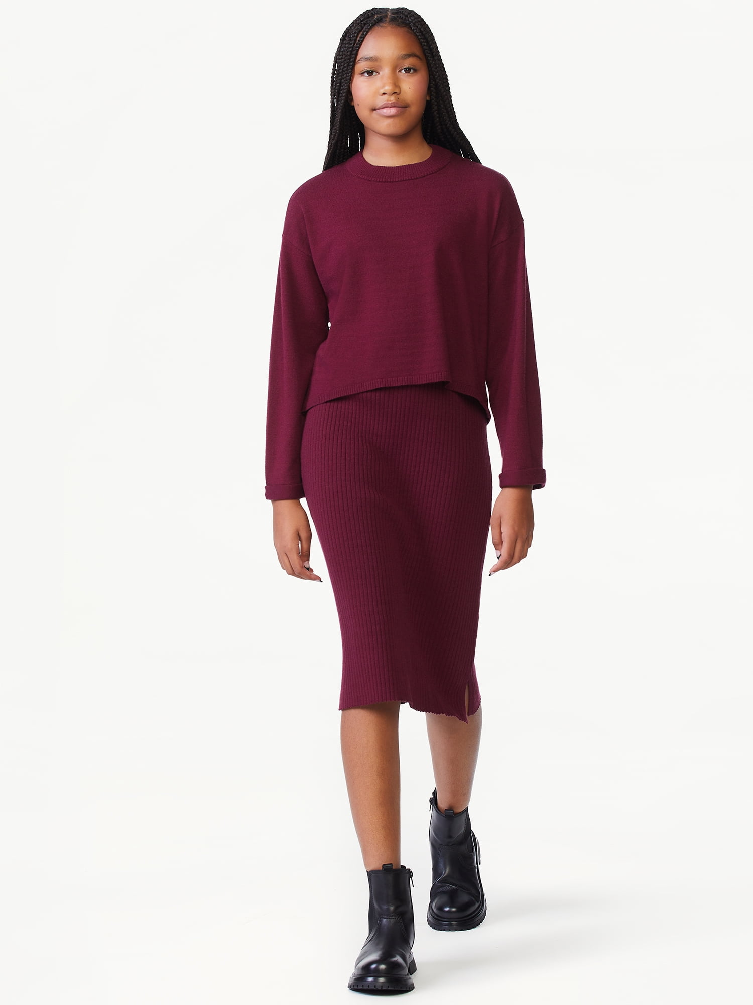 Free Assembly Girls Ribbed Pullover and Dress Set, 2-Piece, Sizes 4-18 ...