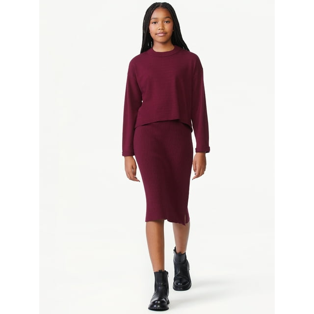 Free Assembly Girls Ribbed Pullover and Dress Set, 2-Piece, Sizes 4-18 ...