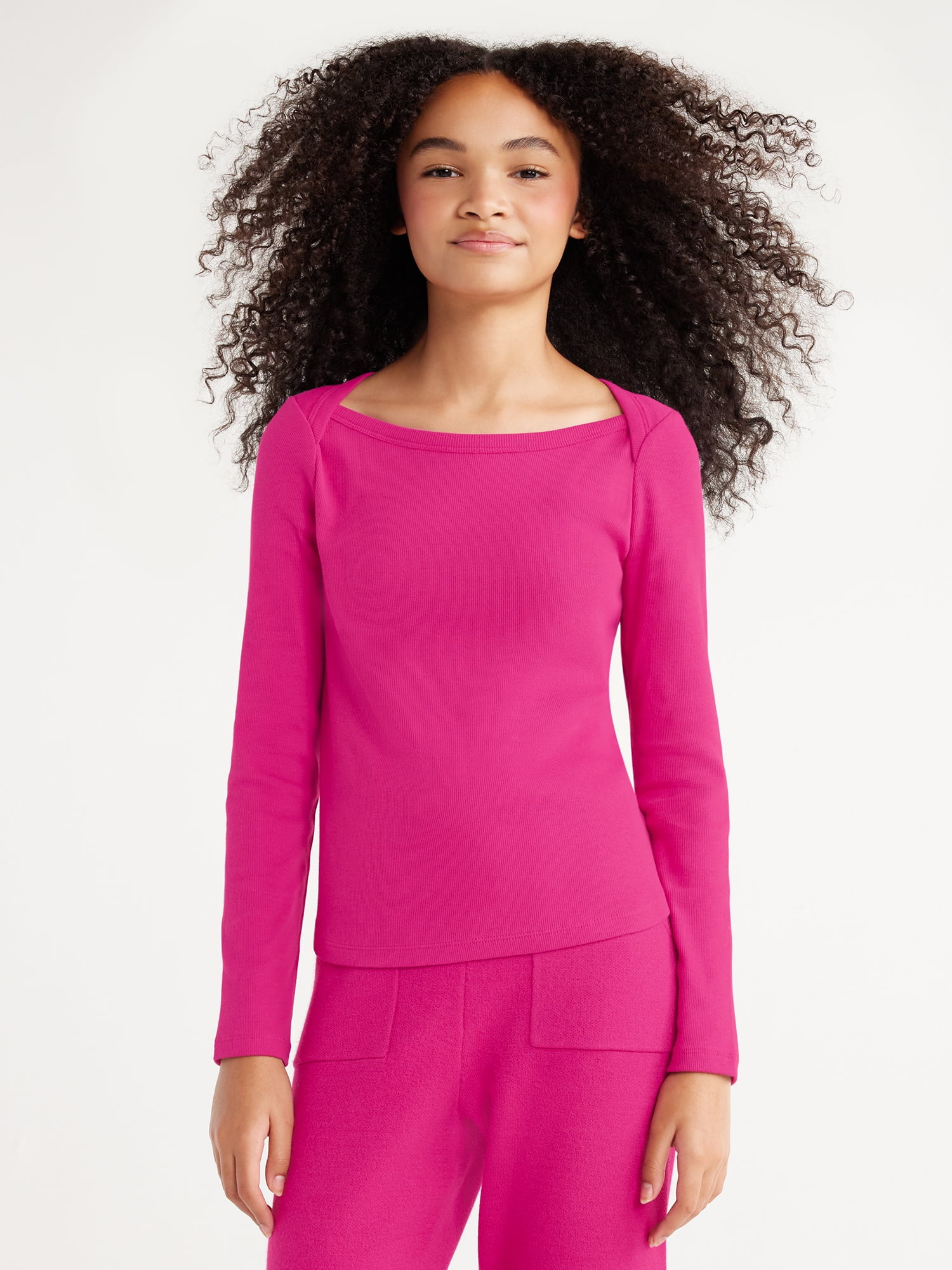 Free Assembly Girls Ribbed Top with Long Sleeves, Sizes 4-18 - Walmart.com