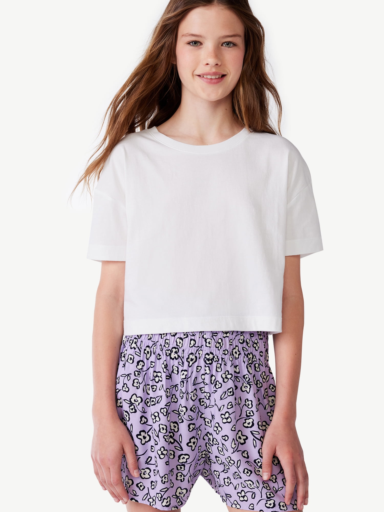 Free Assembly Girls Short Sleeve Cropped Tee, Sizes 4-18 - Walmart.com