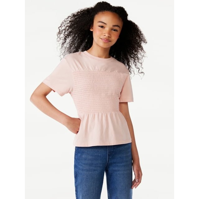 Free Assembly Girls Short Sleeve Smocked Tee, Sizes 4-18 - Walmart.com