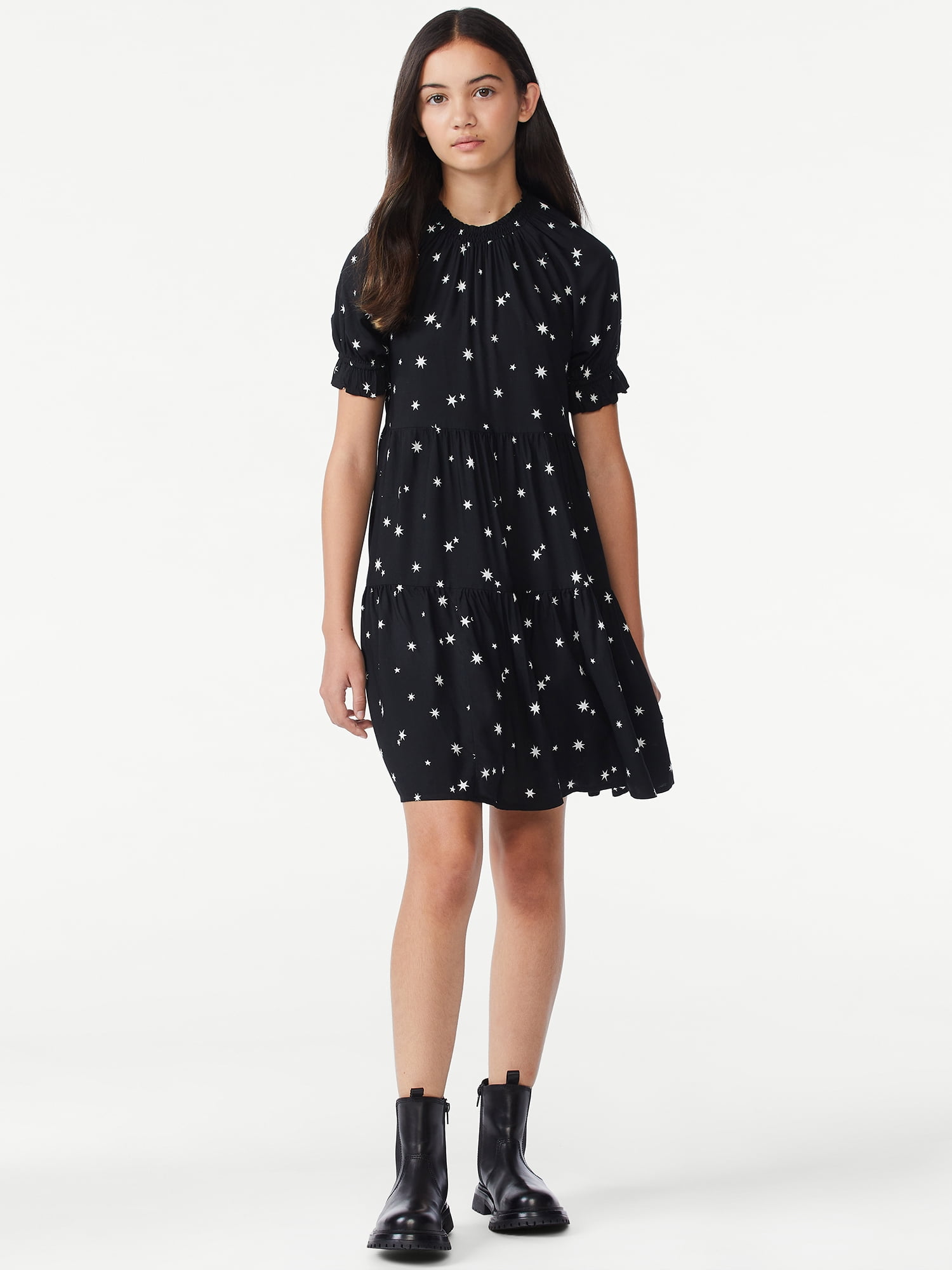 Free Assembly Girls Smocked Neck Dress, Sizes 4-18 - Walmart.com