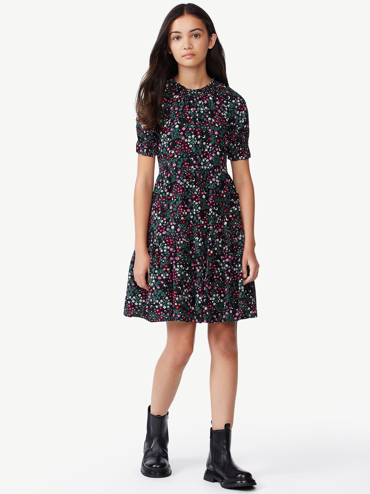 Free Assembly Girls Smocked Neck Dress, Sizes 4-18 - Walmart.com