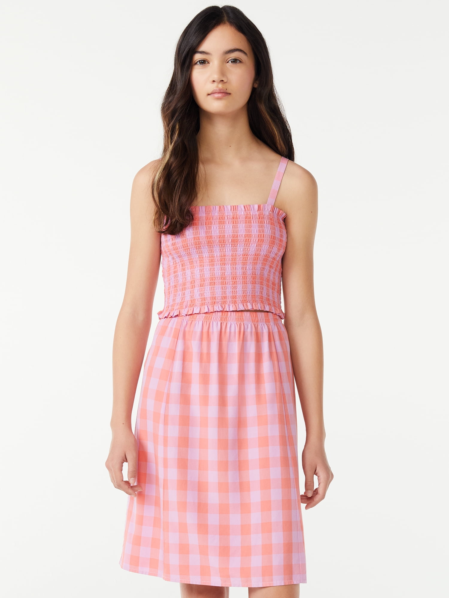 Free Assembly Girls Smocked Top and Midi Skirt, 2-Piece Set, Sizes 4-18 ...