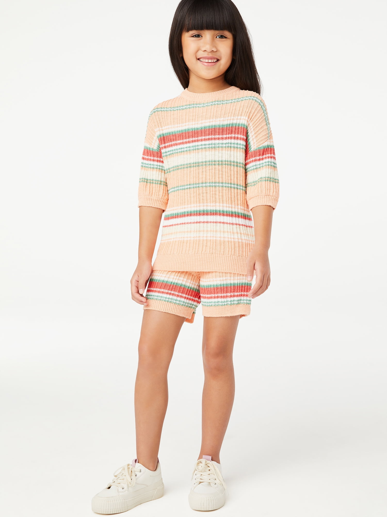 Free Assembly Girls Stripe Rib Sweater and Short Set, 2-Piece, Sizes 4 ...