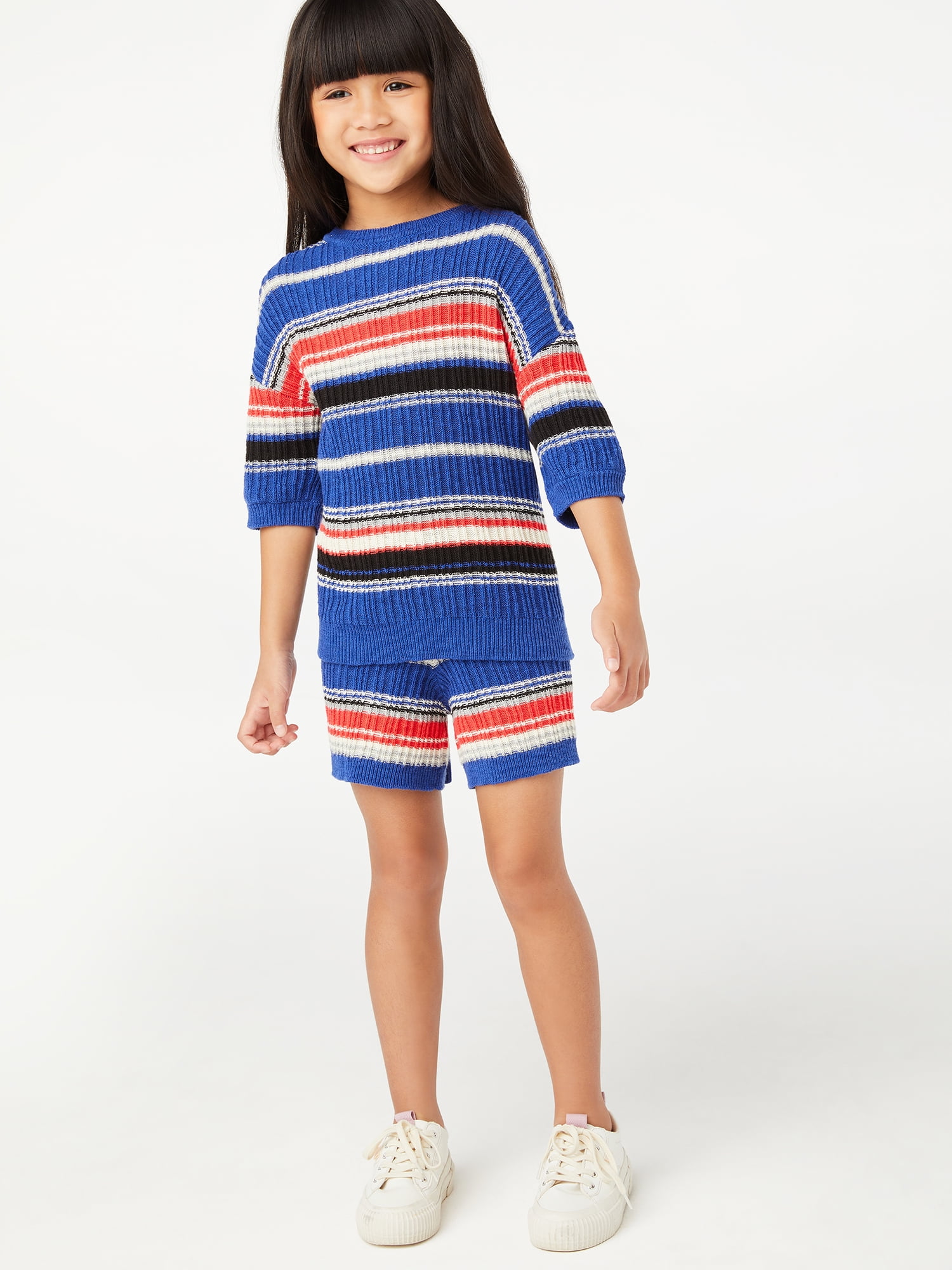 Free Assembly Girls Stripe Rib Sweater & Short Set - Walmart.com