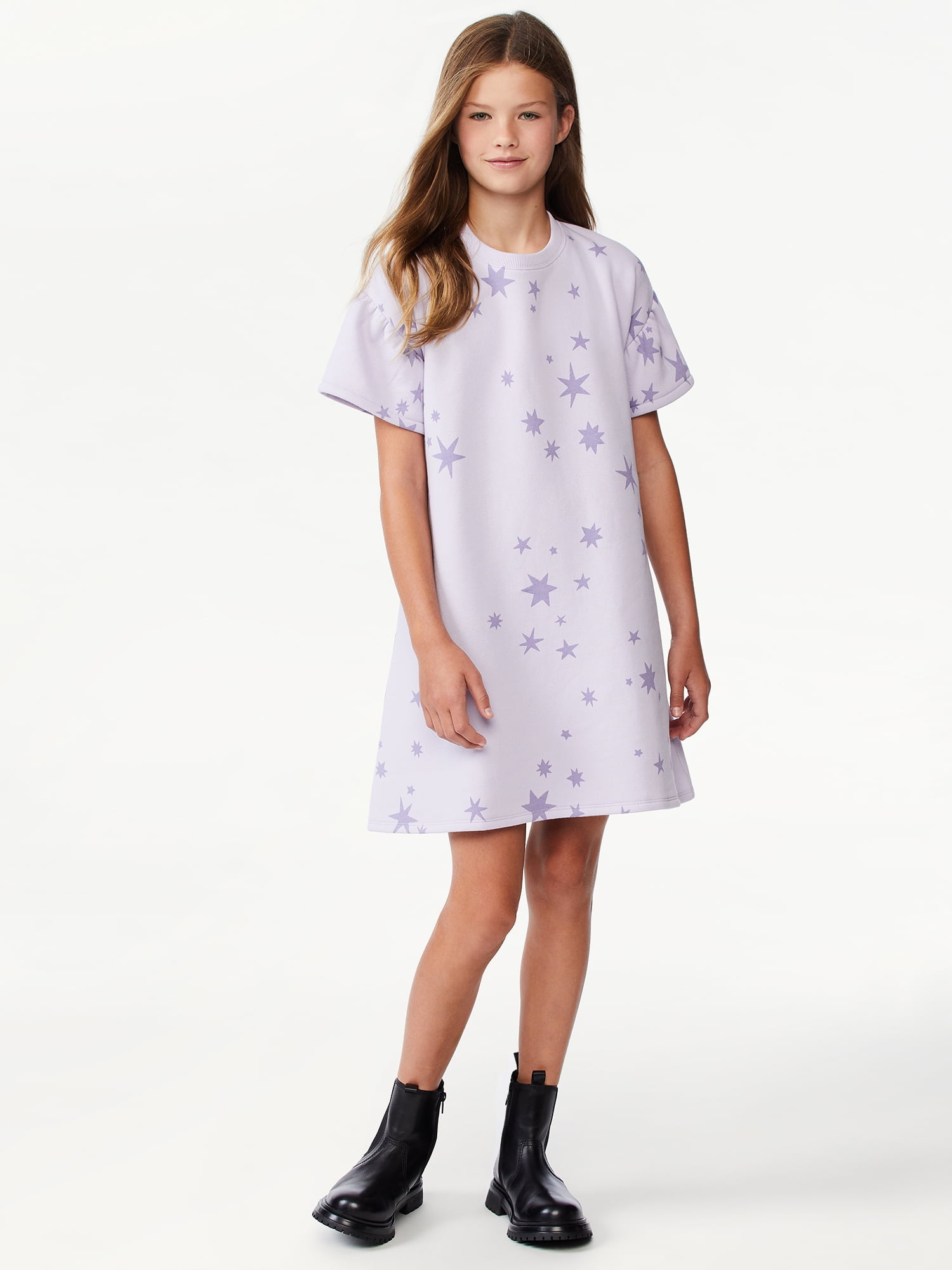 Free Assembly Girls Sweatshirt Dress with Flutter Sleeves, Sizes 4-18 ...