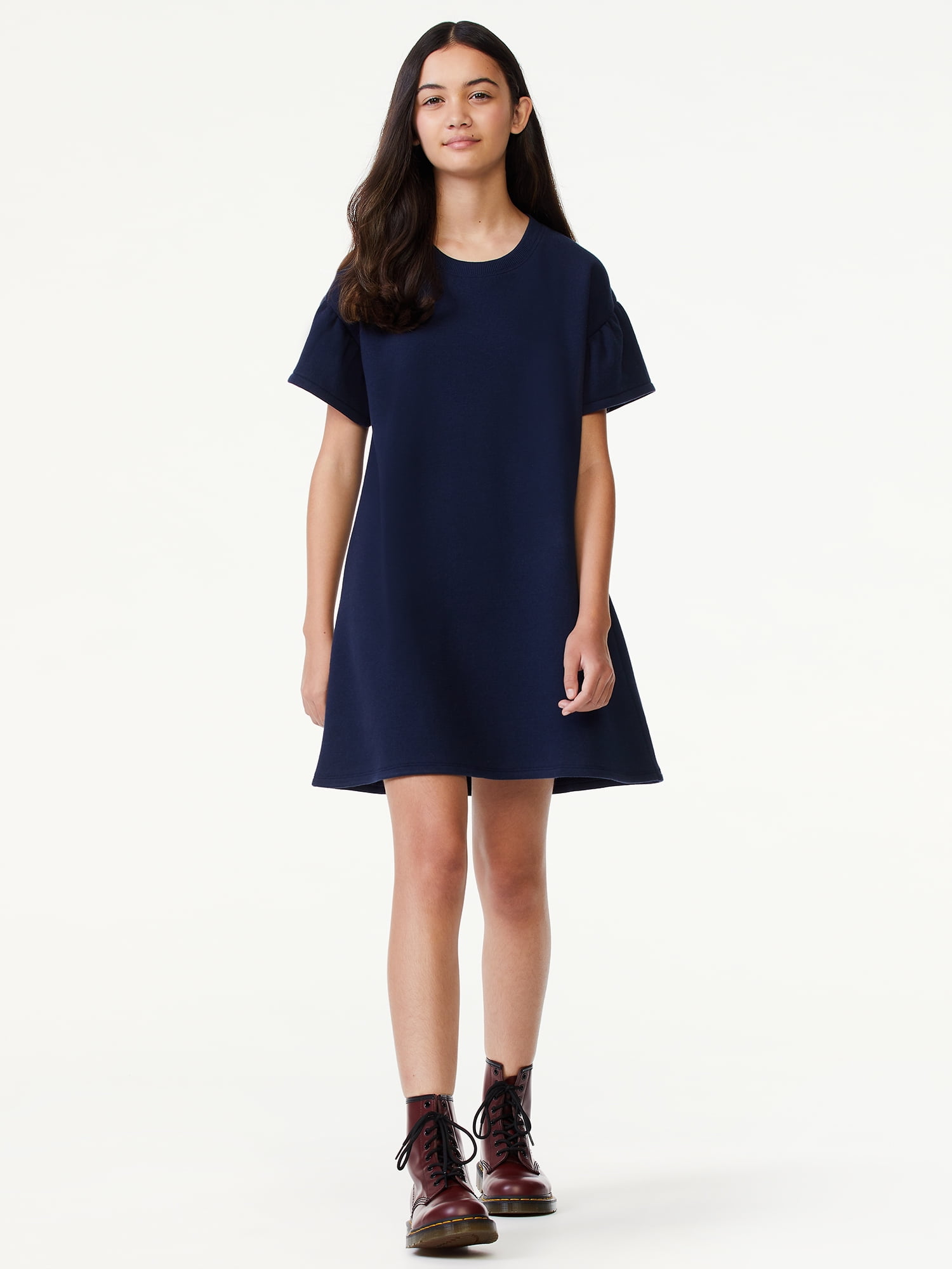 Free Assembly Girls Sweatshirt Dress with Flutter Sleeves, Sizes 4-18 ...