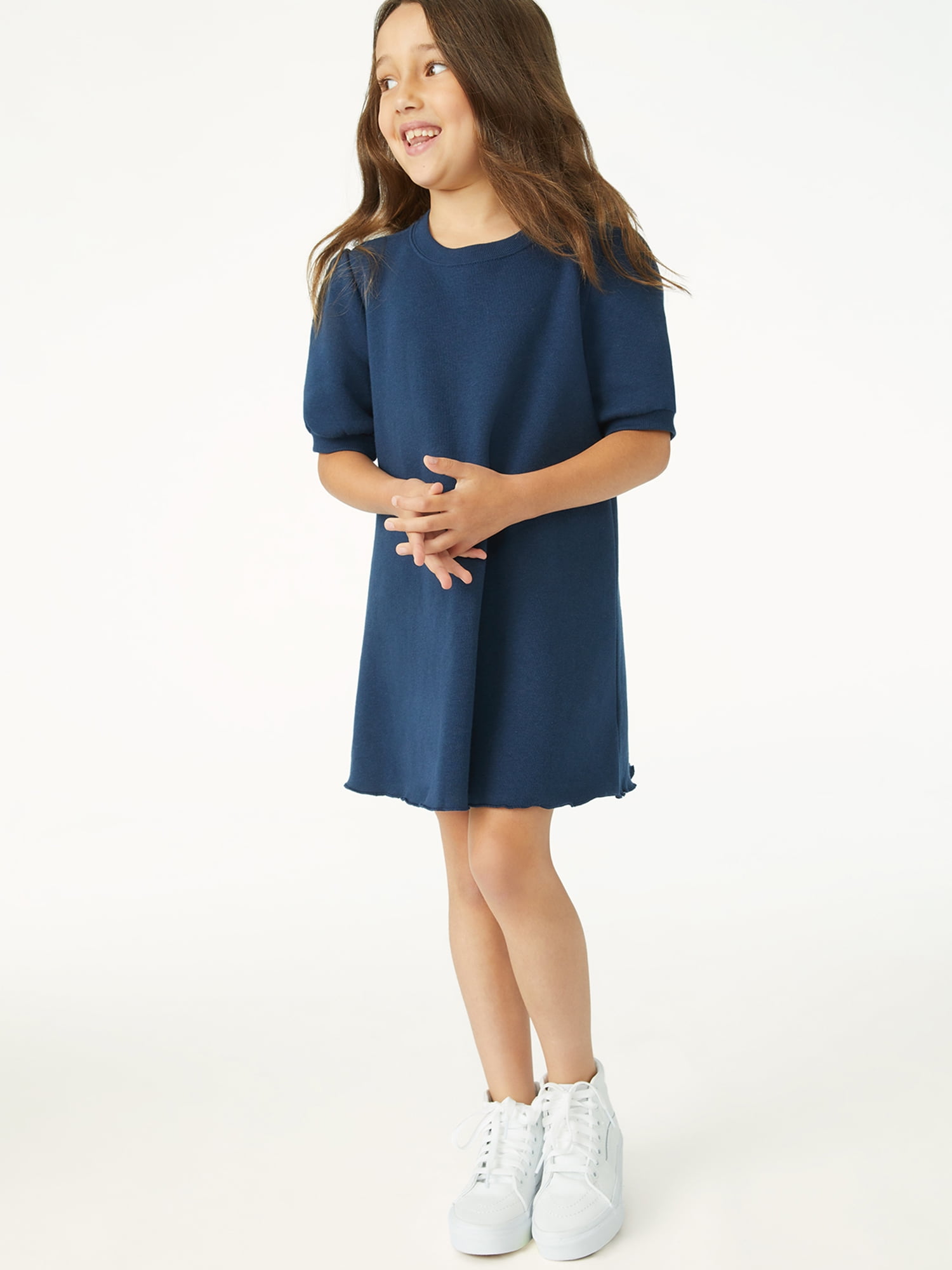 Free Assembly Girls Sweatshirt Dress with Puff Shoulder, Sizes 4-18 ...