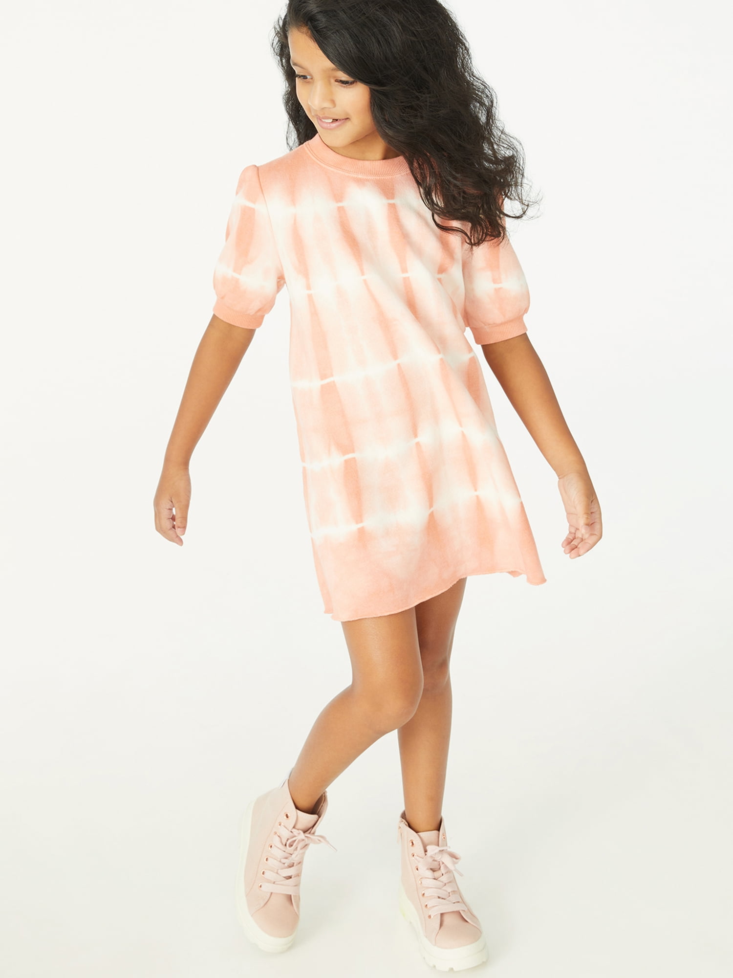 Free Assembly Girls Sweatshirt Dress with Puff Shoulder, Sizes 4-18 ...