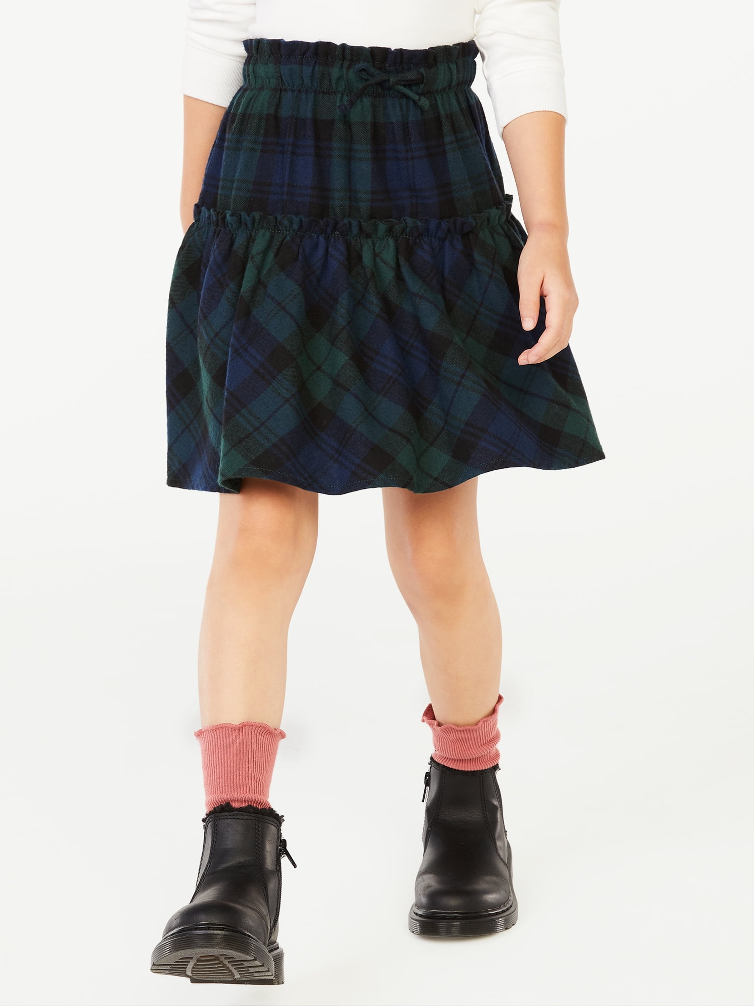Free Assembly Girls Tiered Plaid Mini Skirt, Sizes 4-18 - Walmart.com