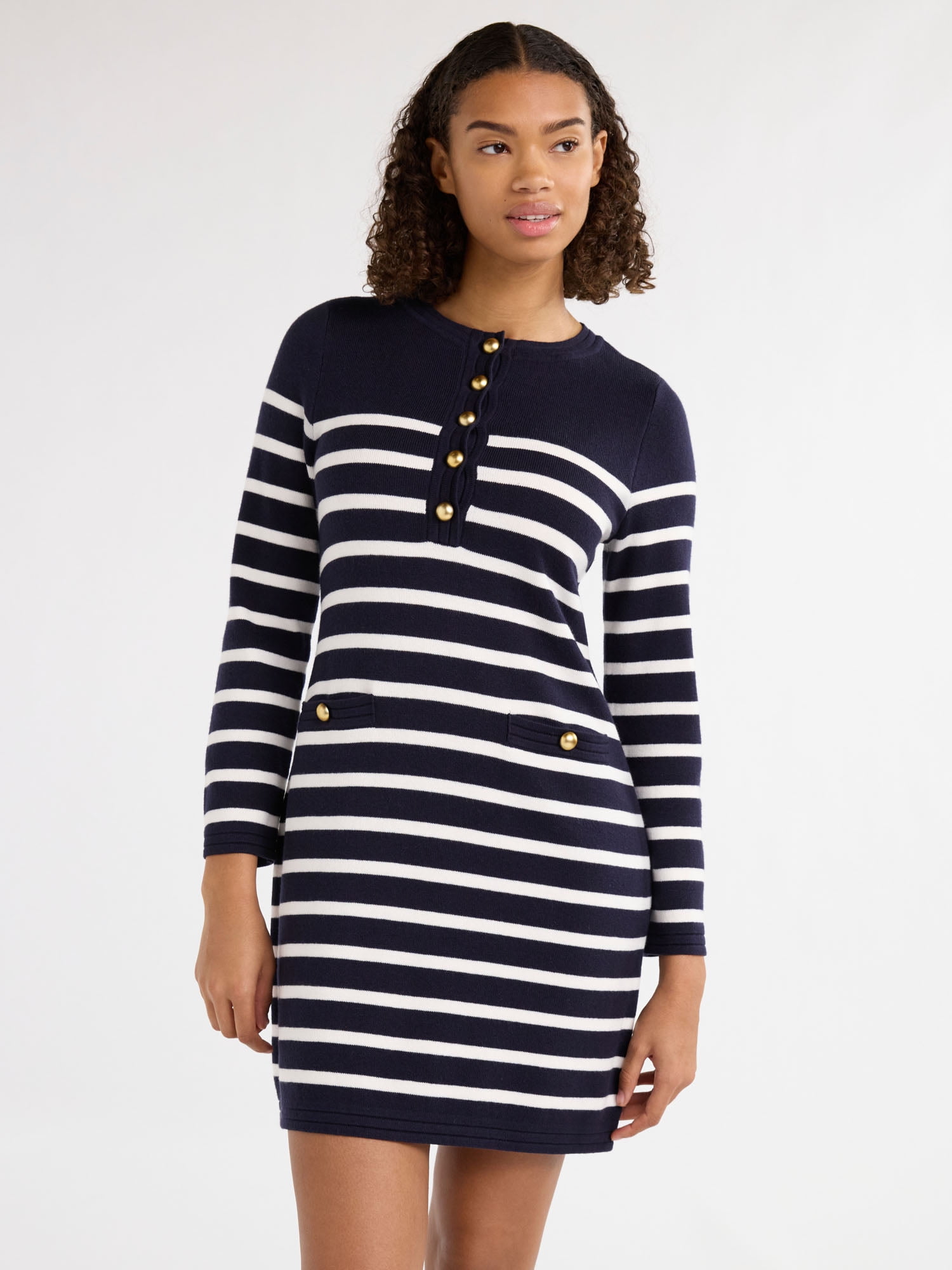 Free Assembly Women’s Henley Mini Sweater Dress, Sizes XS-3XL - Walmart.com