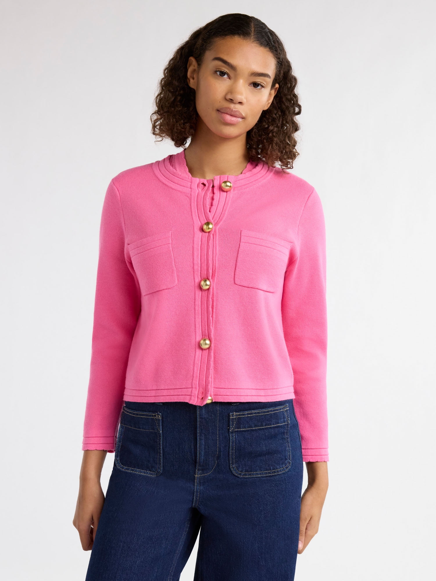 Free Assembly Women’s Pocket Cardigan Sweater with Long Sleeves ...