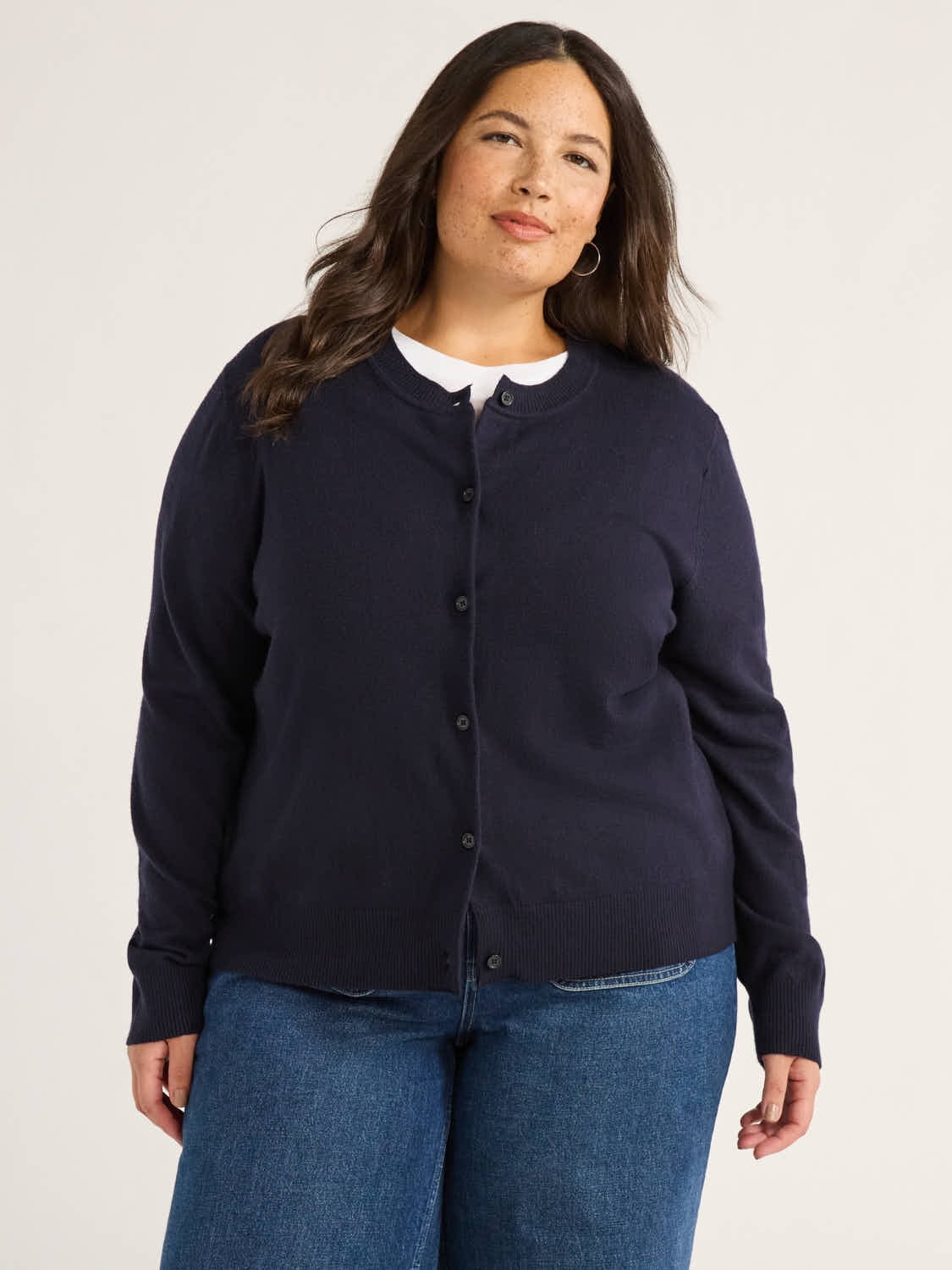 Free Assembly Women's Plus Cozy Yarn Crewneck Cardigan Sweater Long ...