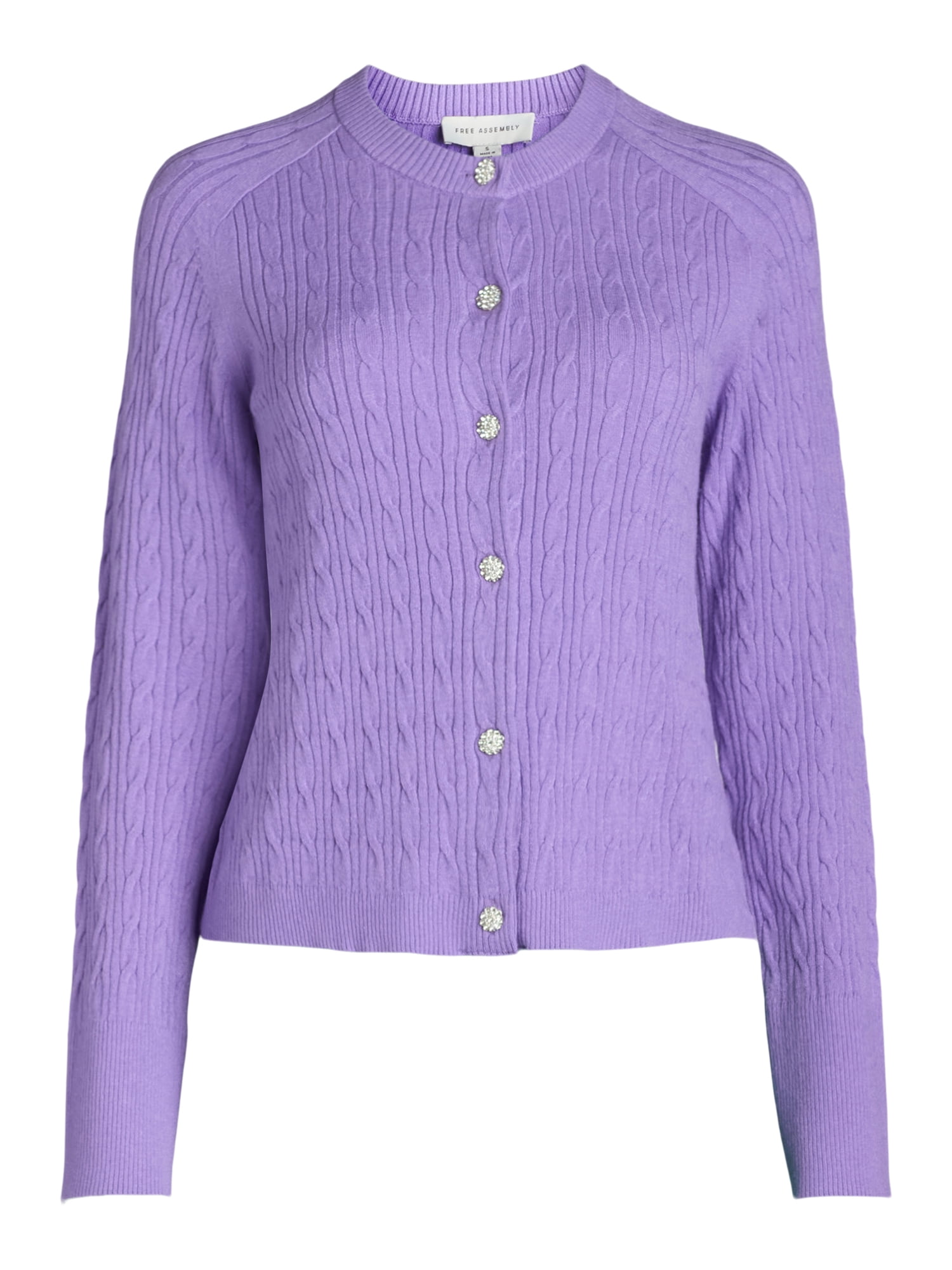 Free Assembly Women’s Cozy Yarn Cable Knit Cardigan Sweater with Long ...