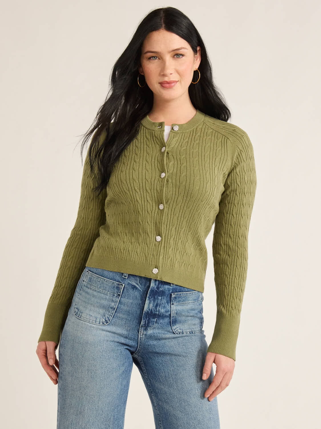 Free Assembly Women’s Cozy Yarn Cable Knit Cardigan Sweater with Long ...