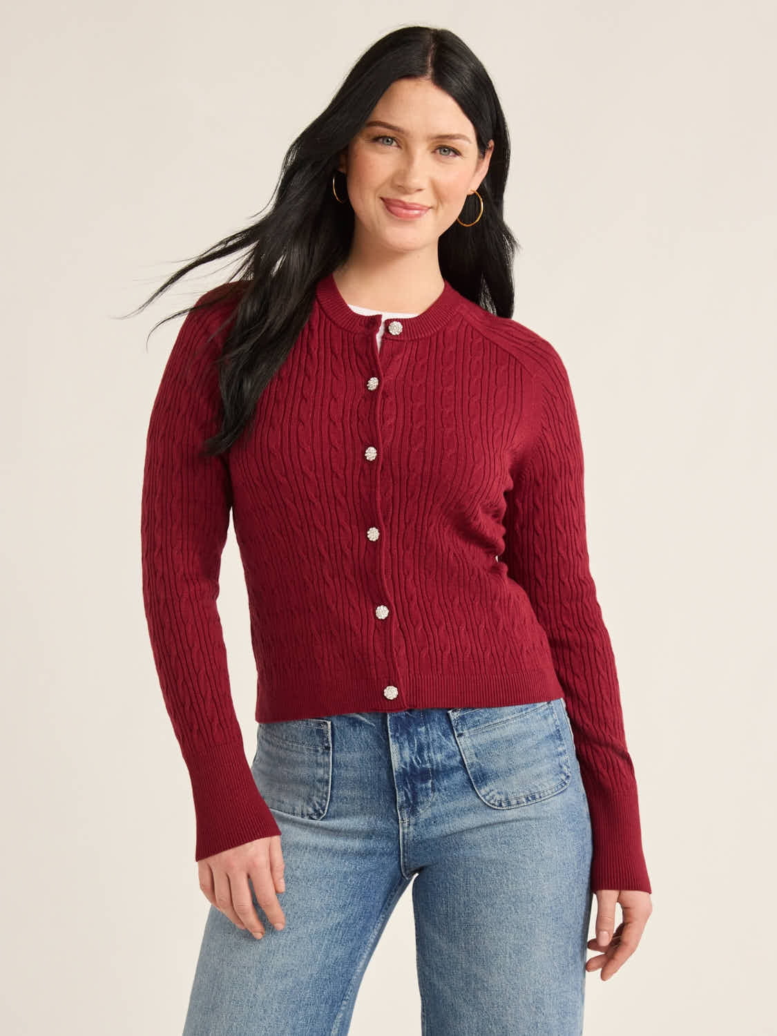 Free Assembly Cozy Yarn Cable Knit Cardigan Sweater XS-XXXL - Walmart.com