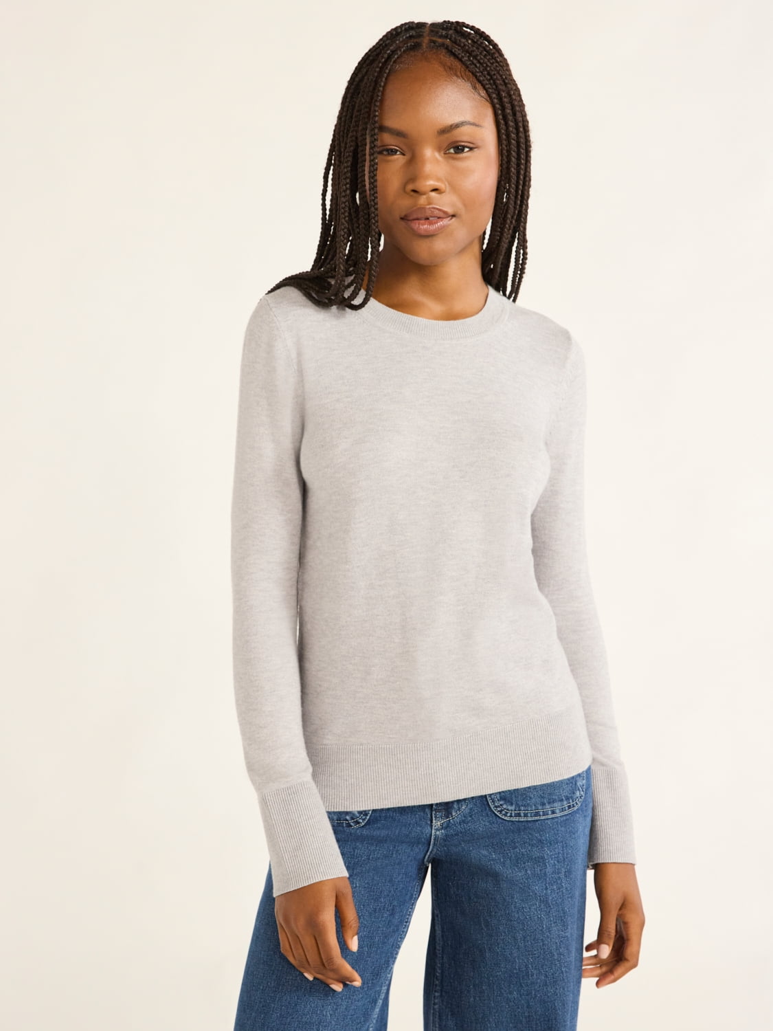 Free Assembly Women’s and Women's Plus Cozy Yarn Crewneck Sweater with ...