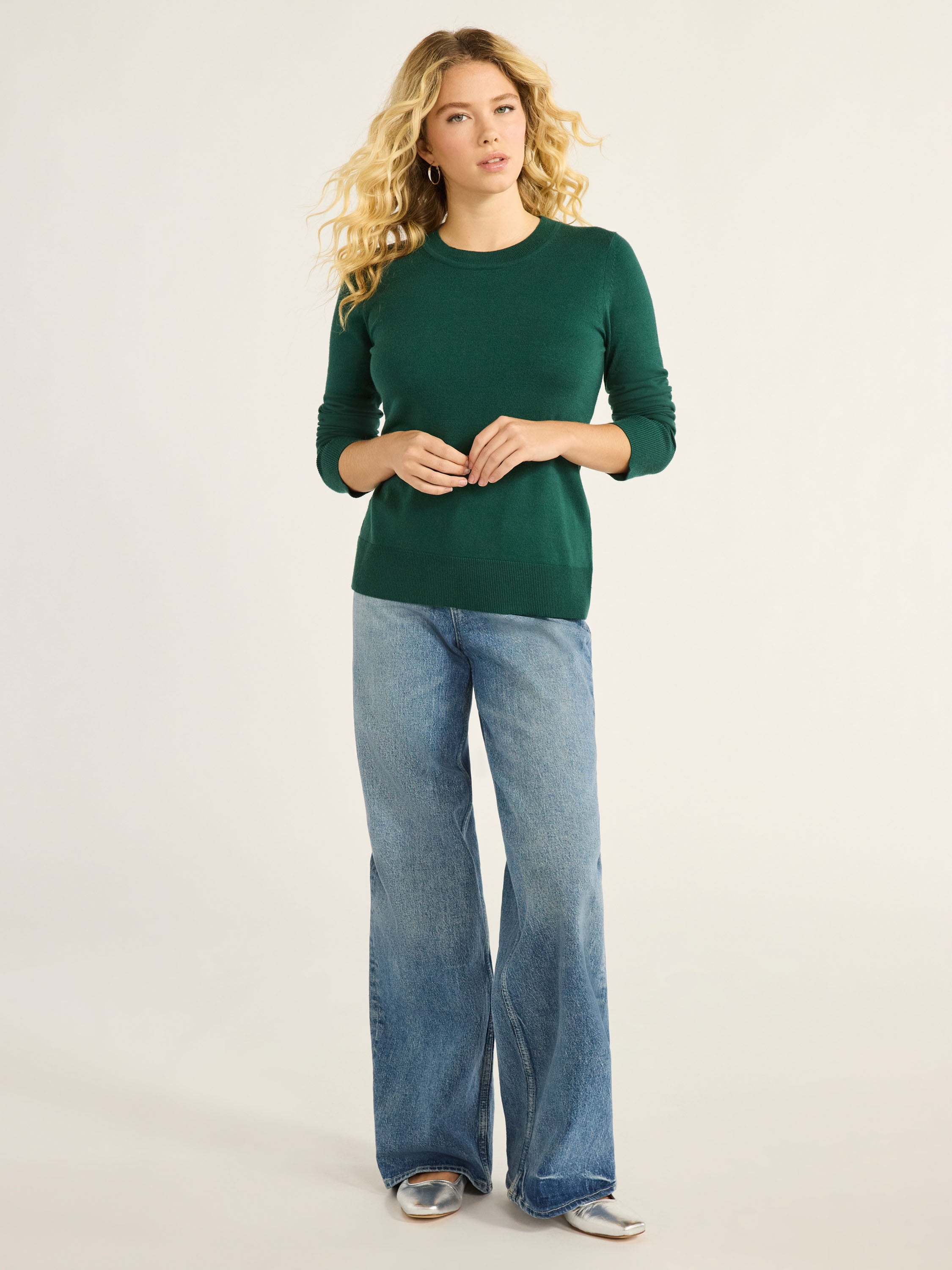 Free Assembly Women’s Cozy Yarn Crewneck Sweater with Long Sleeves ...