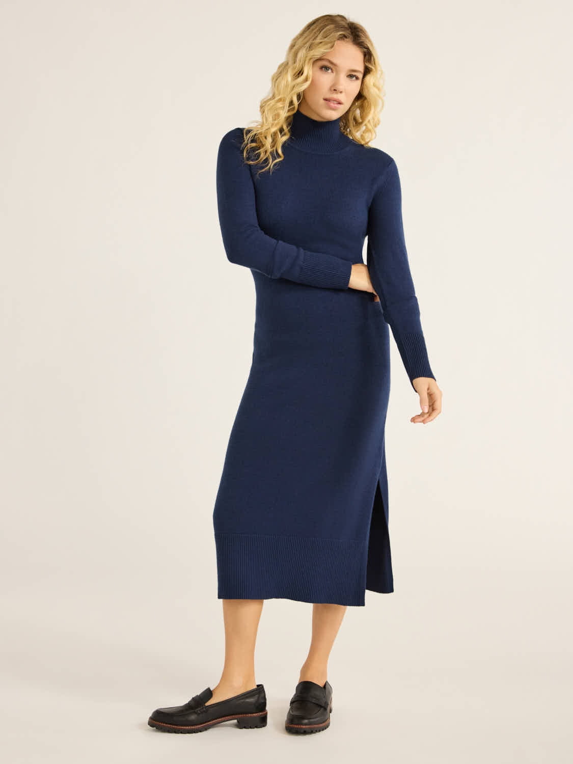 Free Assembly Women’s Cozy Yarn Turtleneck Midi Sweater Dress, Sizes XS ...